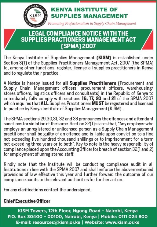 KENYA INSTITUTE OF SUPPLIES MANAGEMENT – Professionals in the practice ...